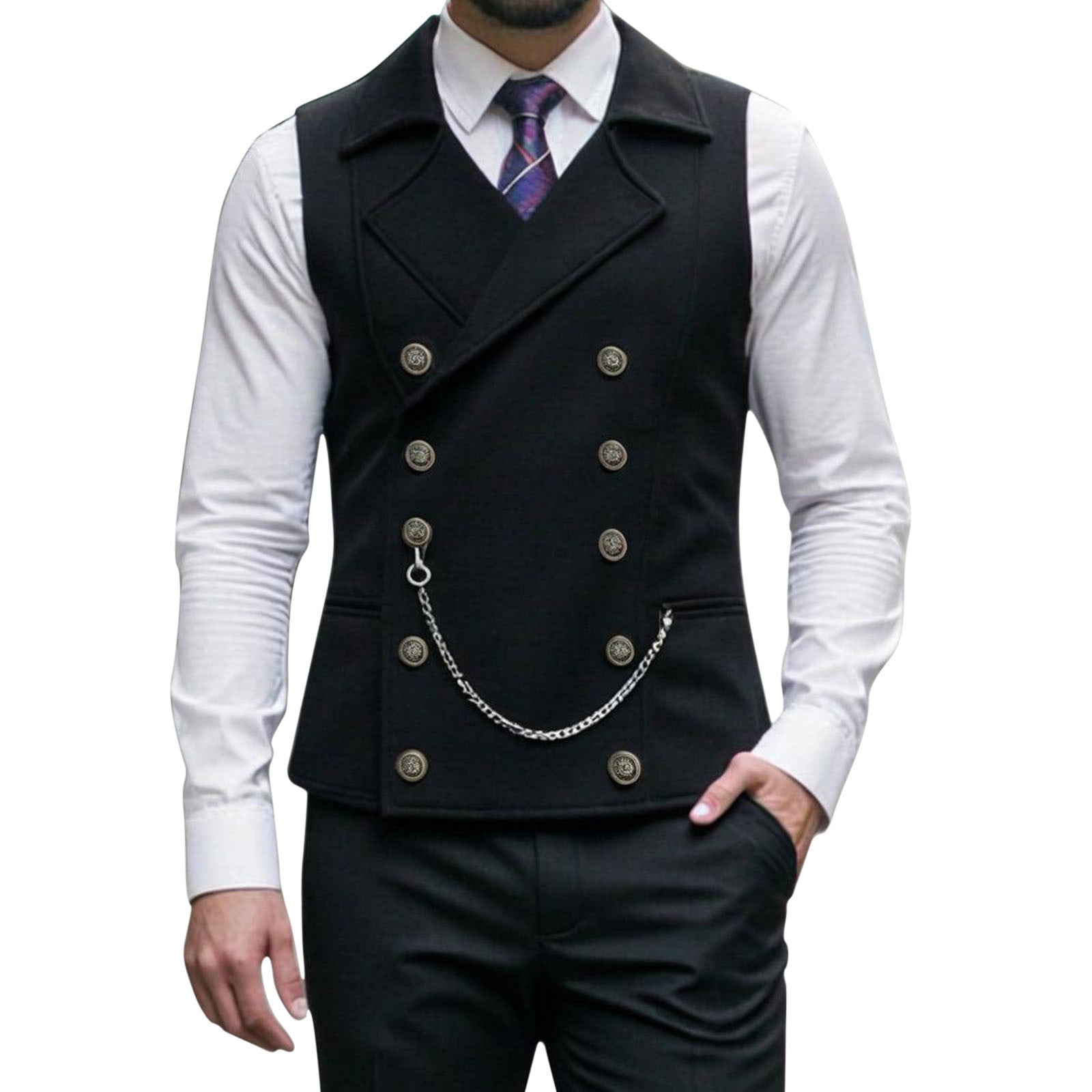 Wrtxtat Men's Double Breasted Suit Vests Midweight Slim Fit Big Lapel ...