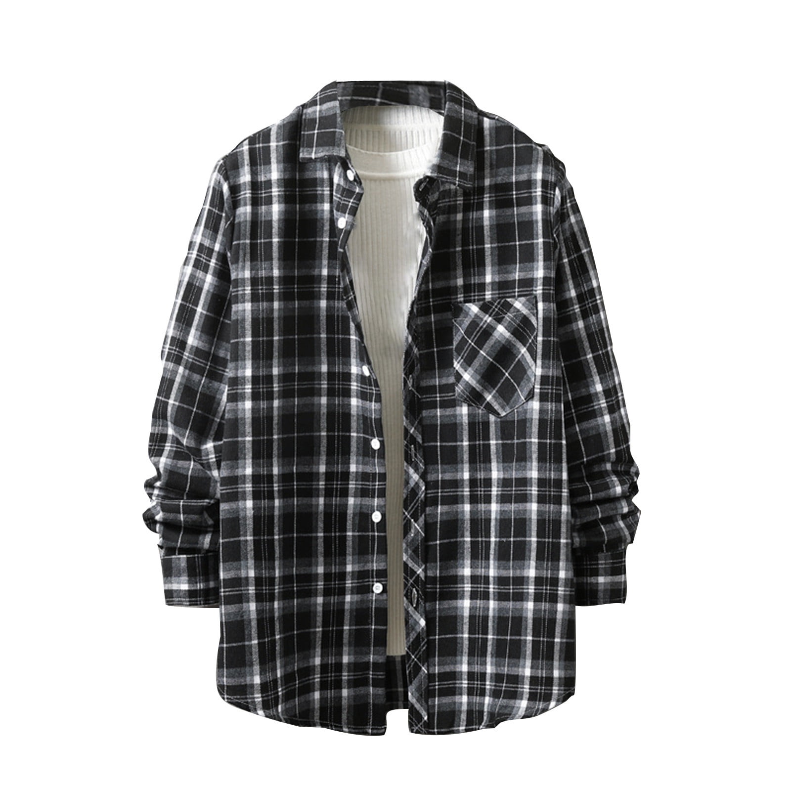 Wrtxtat Men's Flannel Plaid Shirts Lightweight Thin Long Sleeve Button ...