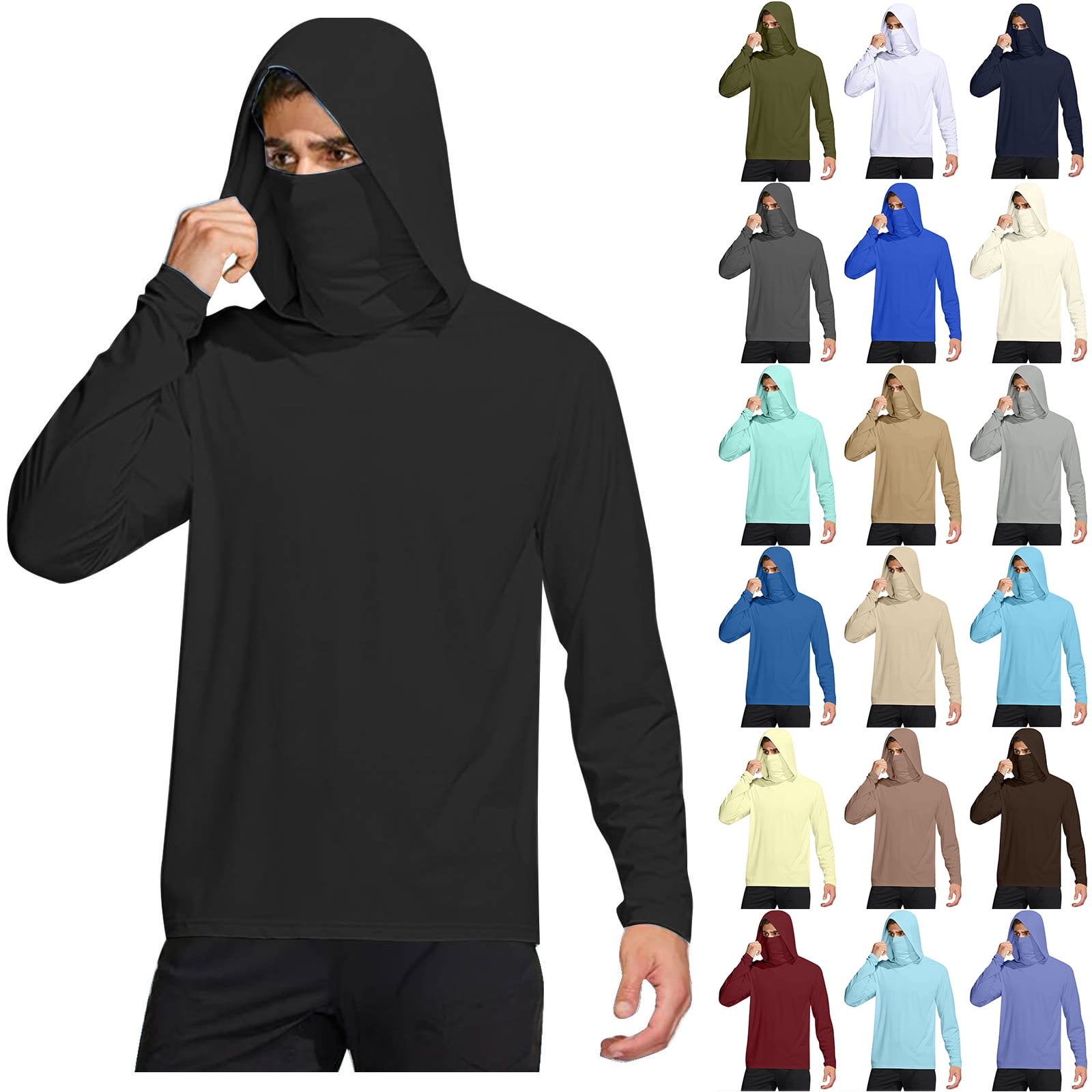 Wrtxtat Men's Lightweight Thin Hooded Sun Shirts with Mask Plus Size ...
