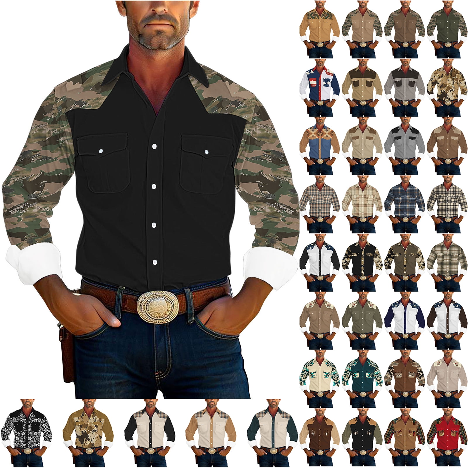 Wrtxtat Men's Western Cowboy Hippie Shirt Vintage Aztec Camo Printed ...