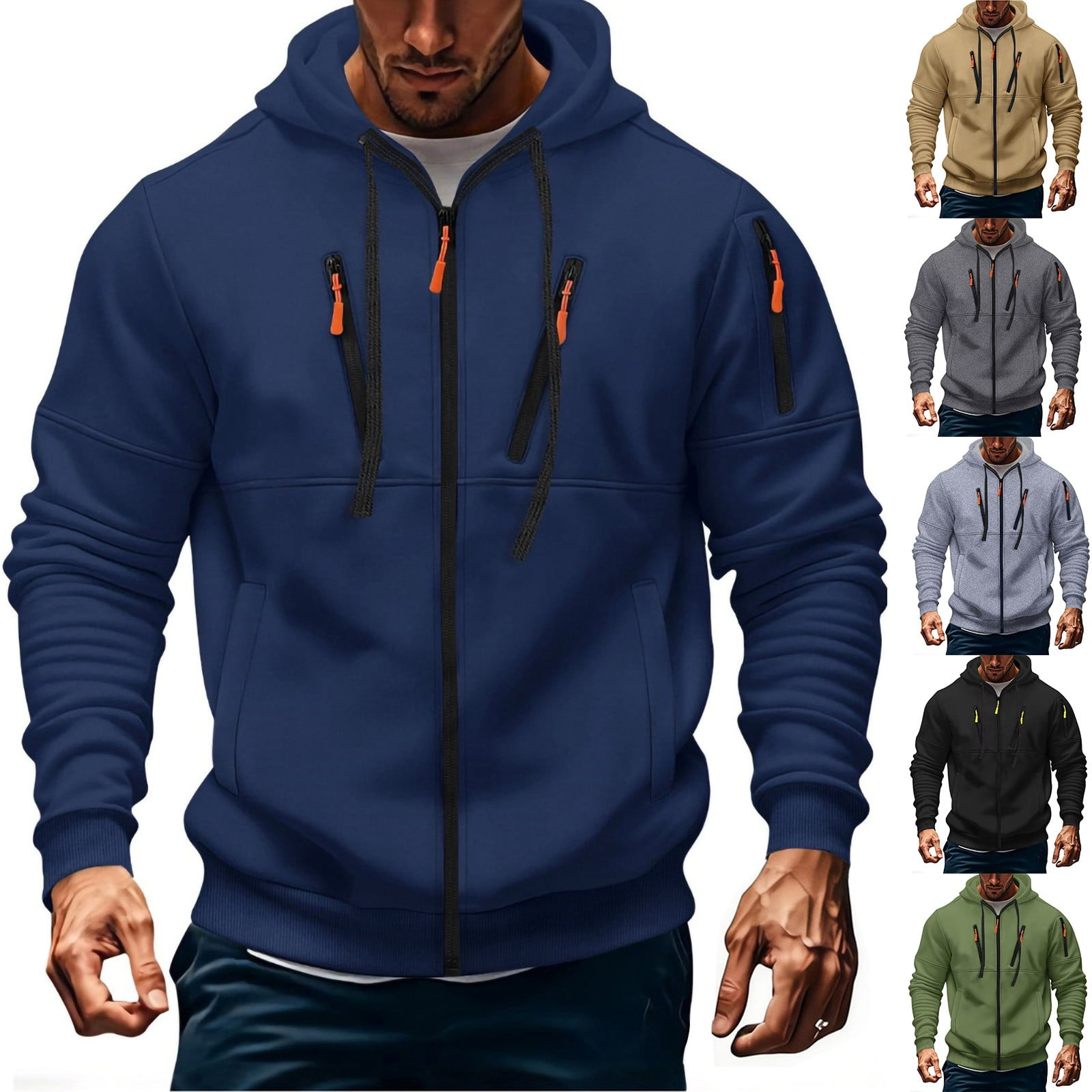 Wrtxtat Men's Zip-Up Sweatshirt Drawstring Hooded Outerwear with ...
