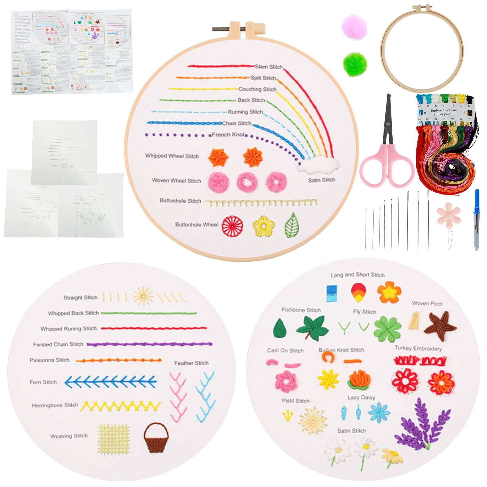 Wrvxzio 3 Sets Embroidery Kit for Beginners Adults Starter with 1Pcs ...