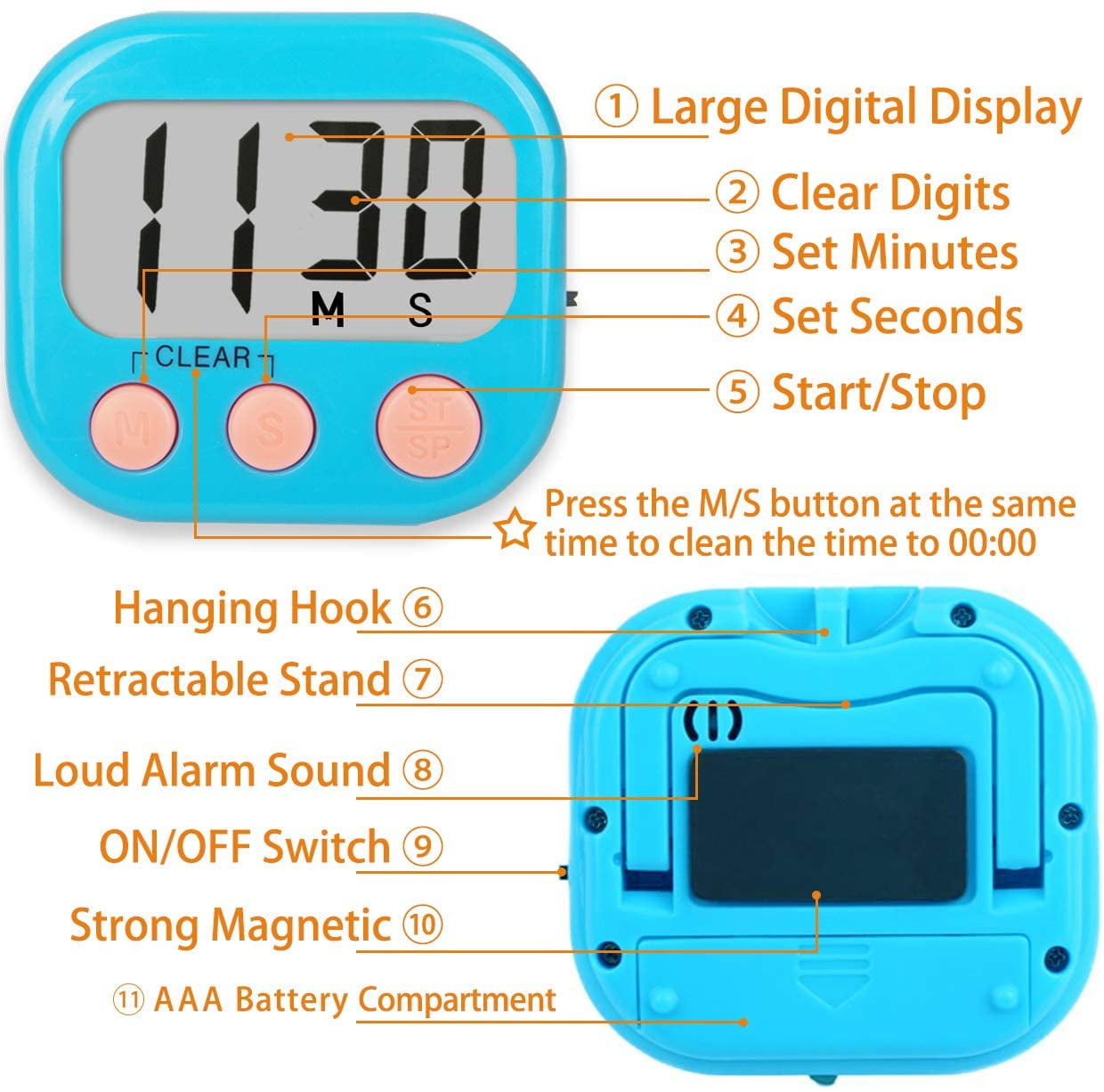 Wrvxzio Multi-Function Electronic LCD Large Screen Blue Timer - Walmart.com