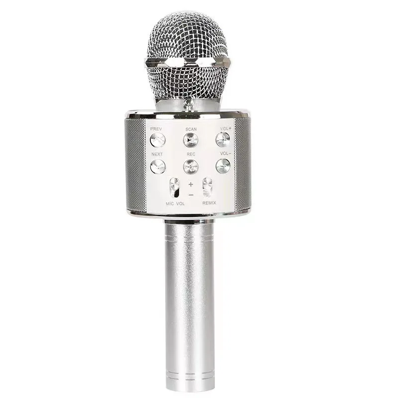 Ws858 karaoke microphone for kids singing 5 in 1 wireless Bluetooth microphone with LED lights ...