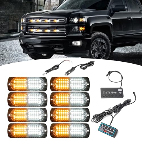 Wsays 24 LED White Amber Strobe Emergency Hazard Warning Light Surface ...
