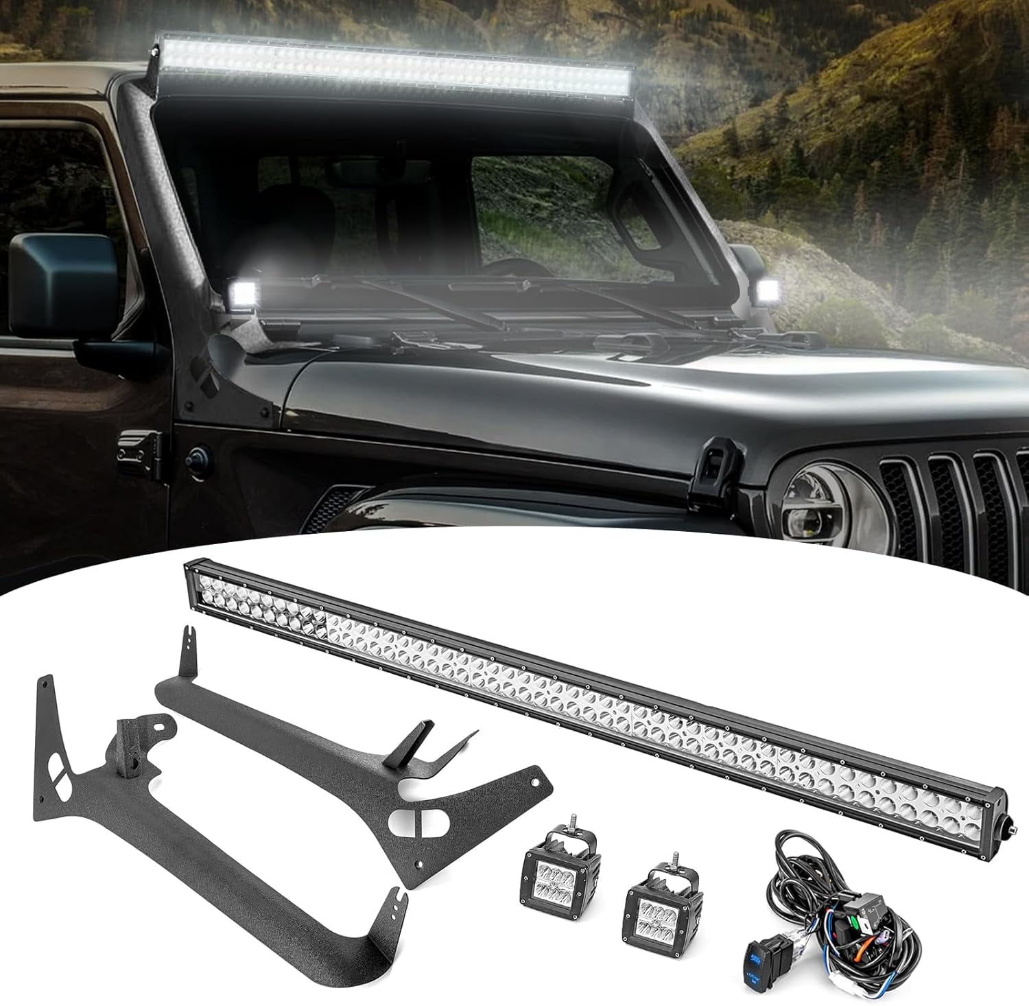 Wsays 52" 288W Windshield LED Light Bar Mount Bracket Kit and 3 inch A ...