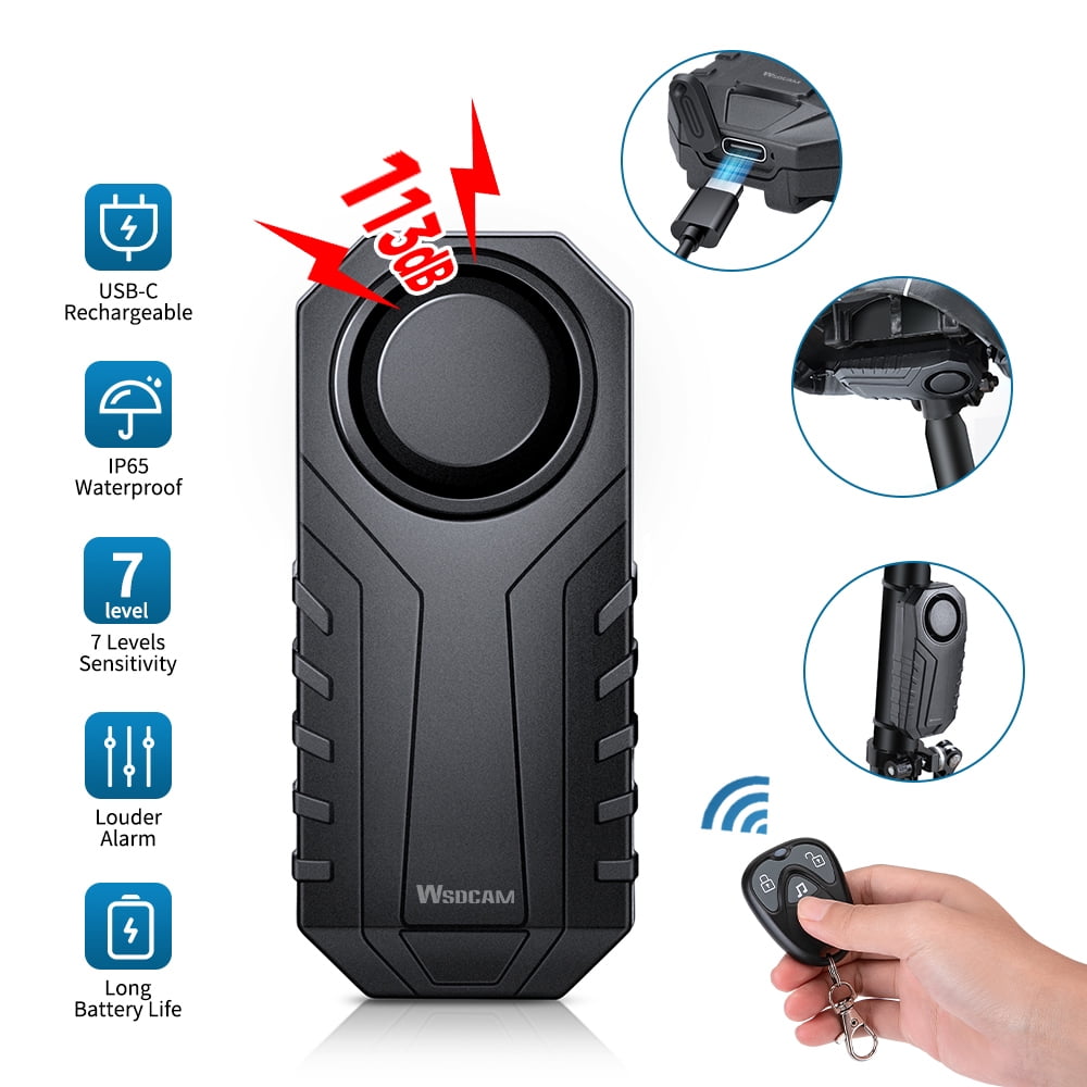 Wsdcam Bike Alarm Anti-theft with Remote USB Rechargeable Bicycle Alarm ...