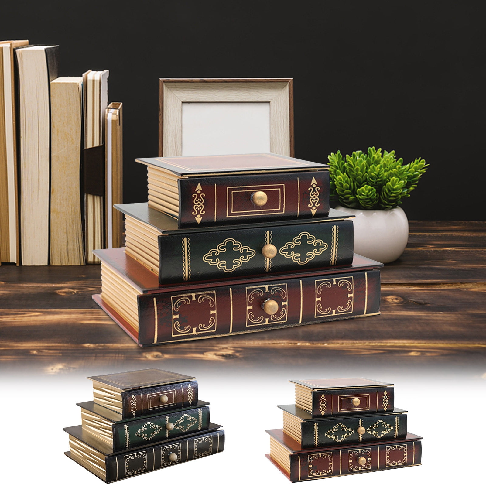 WtZbdo Decorative Book Boxes Wooden Antique Book Decorations Vintage ...