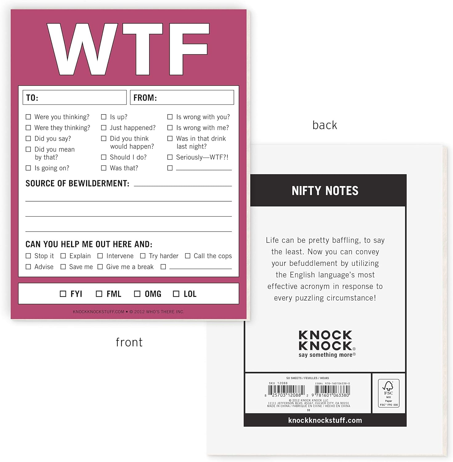 Wtf Notes Nifty Note Checklist Memo Pad, 50 Sheets[664] - Walmart.com