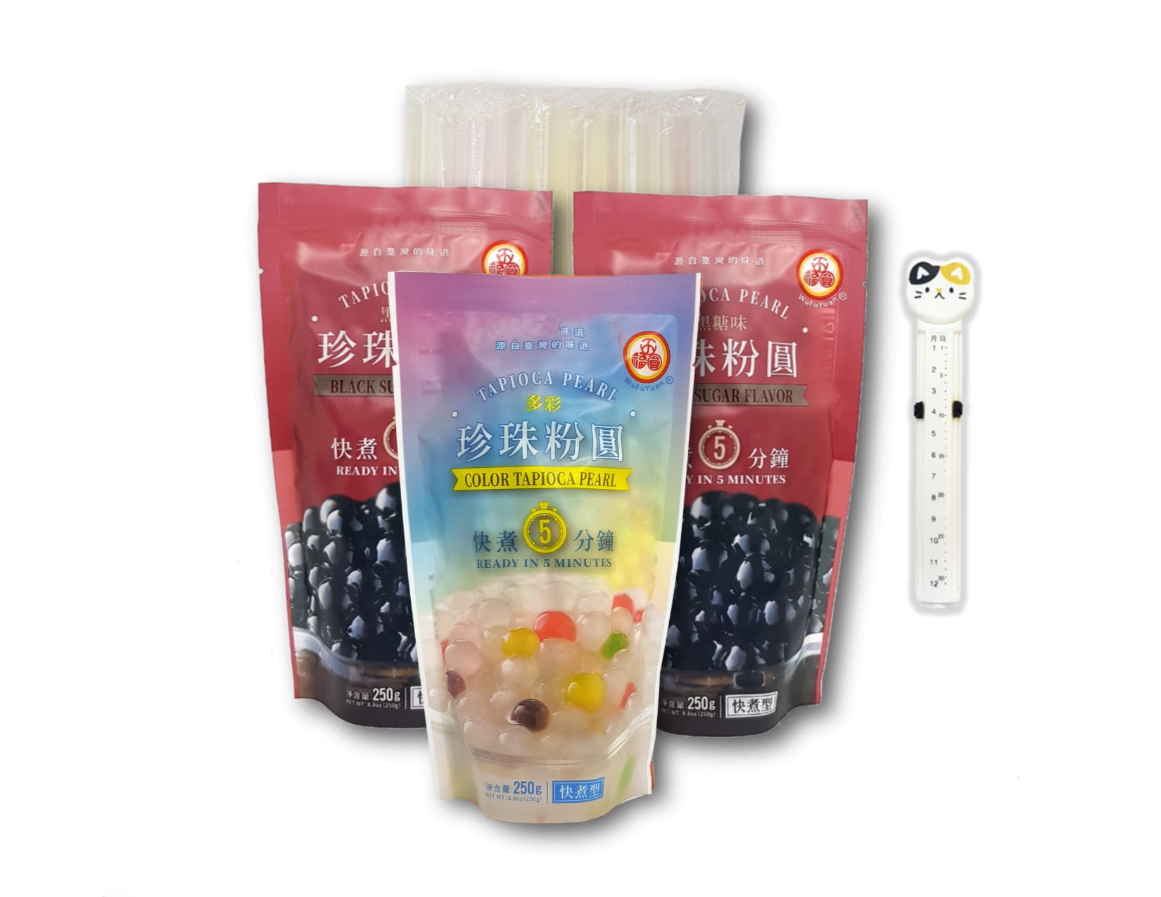 WuFuYuan 3-Pack Boba Tapioca Pearls 2 Variety (2 Black and 1 Color) with 25 Boba Wide Straws ...