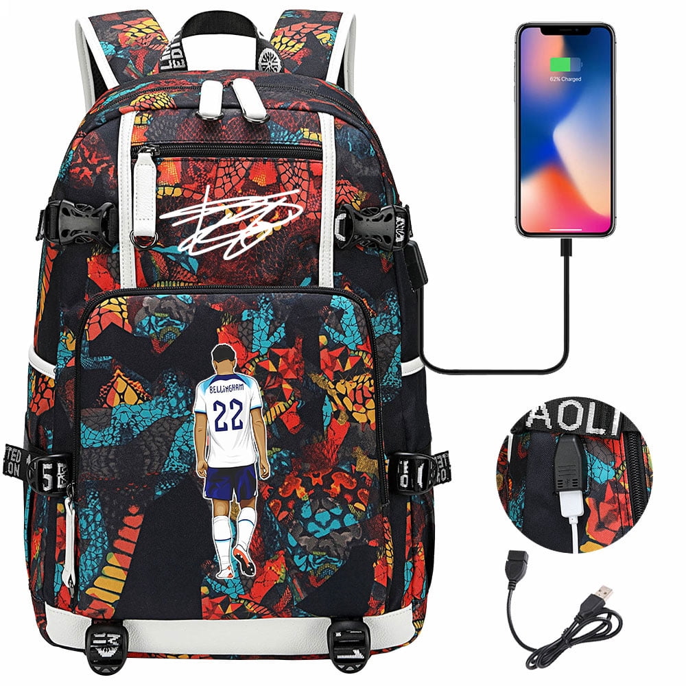 WuHakBackpack Jude Bellingham Cartoon Backpack with USB Charging and ...