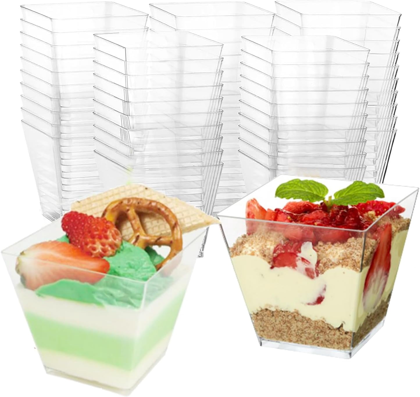 WuKongZK Elegant 100 Mini Square Hard Pack Dessert Cups For Parties ...