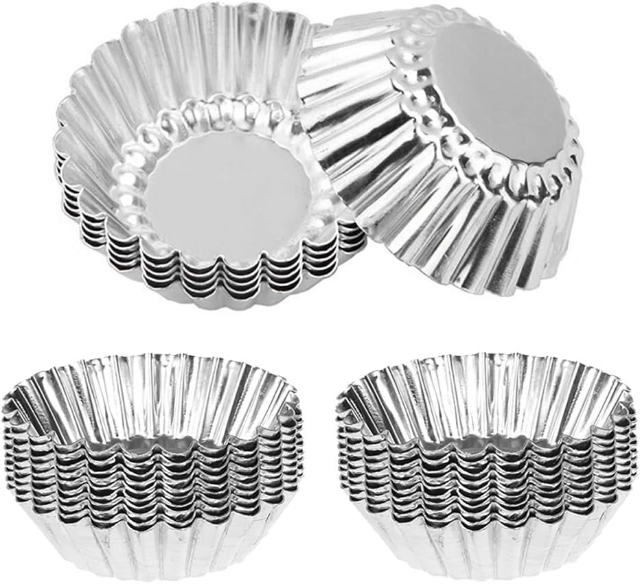 WuKongZK Elegant Egg Tart Mould Baking Cups Tinfoil,50Pack Steel Mini ...