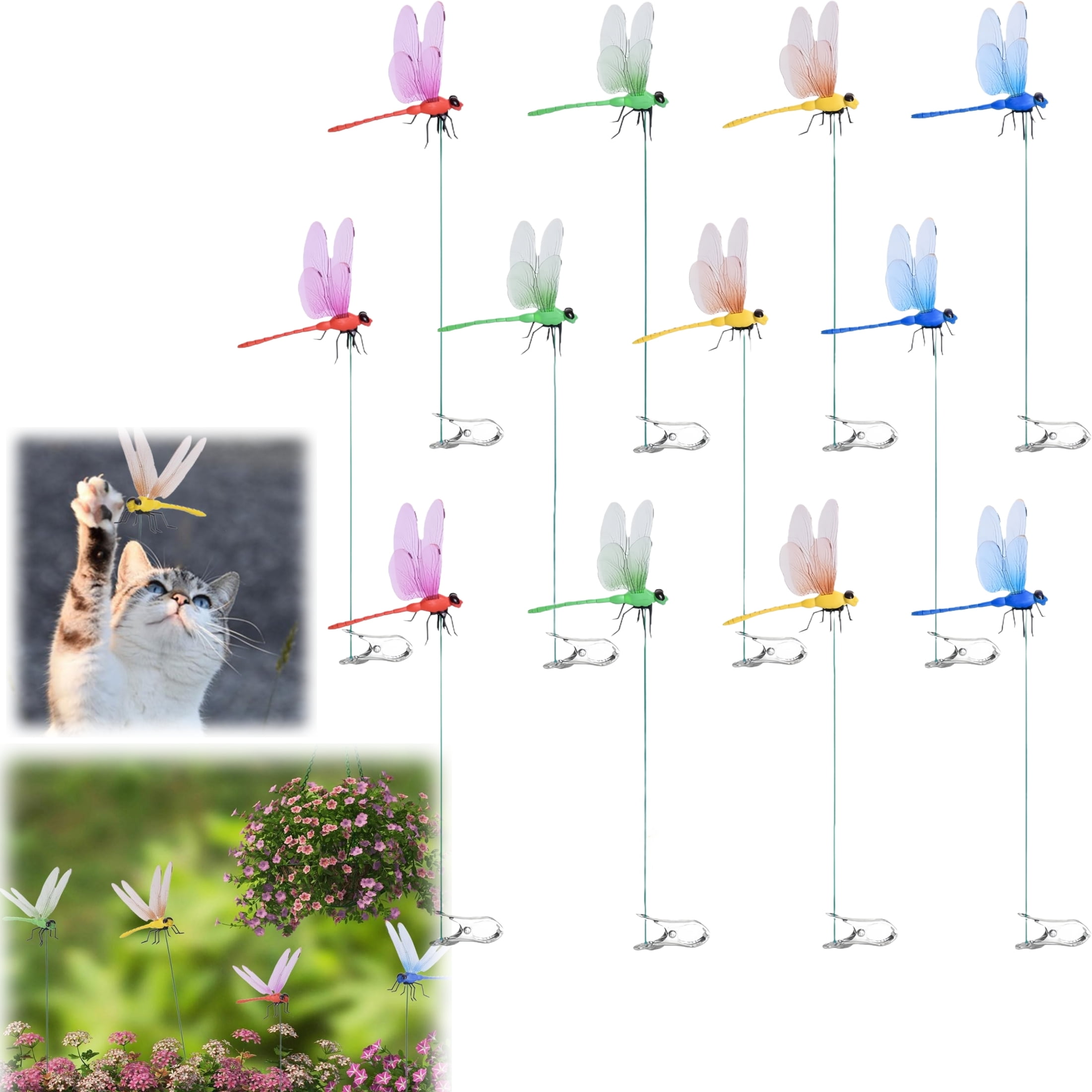 WuPing 12 Pcs Artificial Dragonflies with Clip, 3D Dragonfly Garden ...