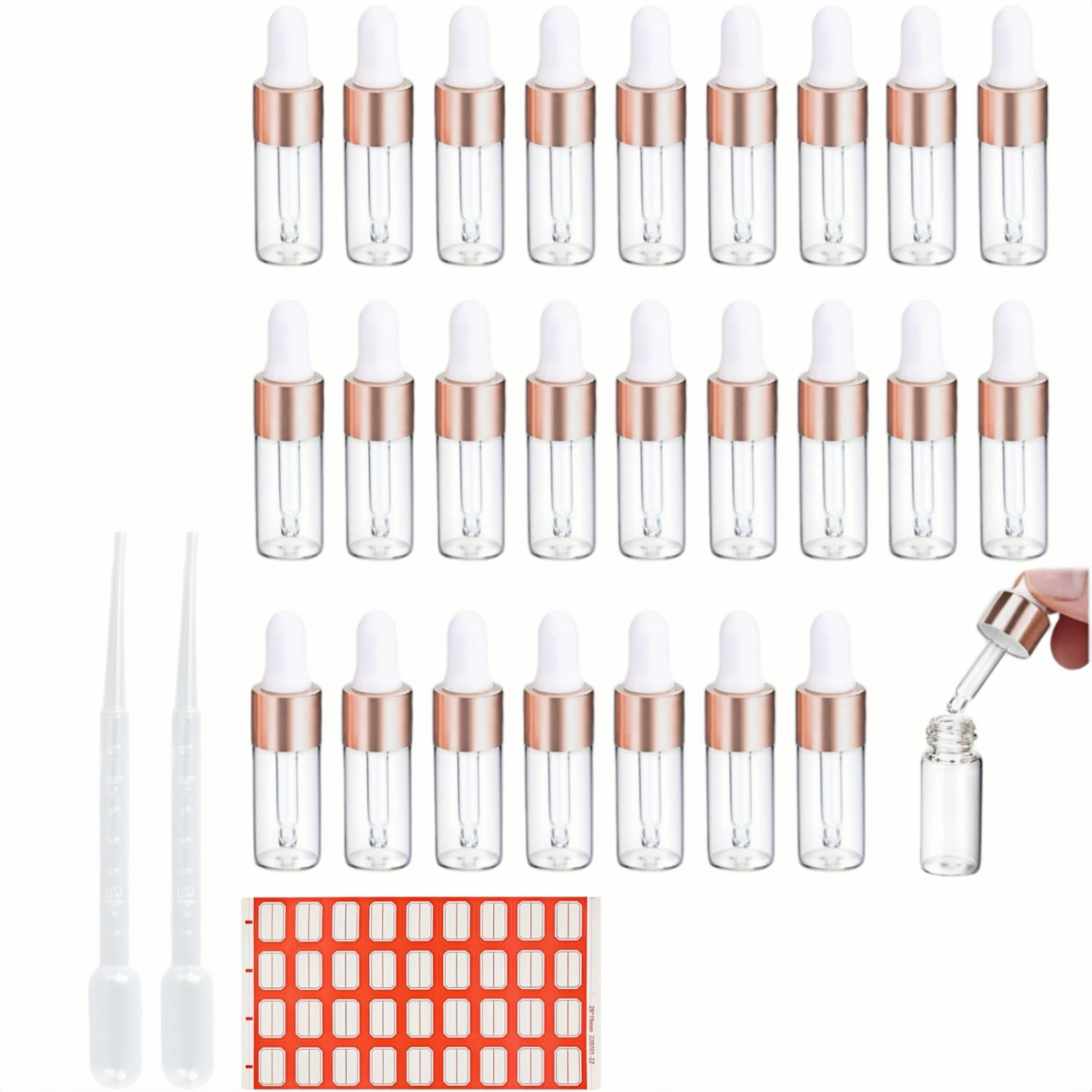 WuPing 25 Pcs 5ml Pipette Bottle Set, Glass Dropper Bottles with 2ml ...