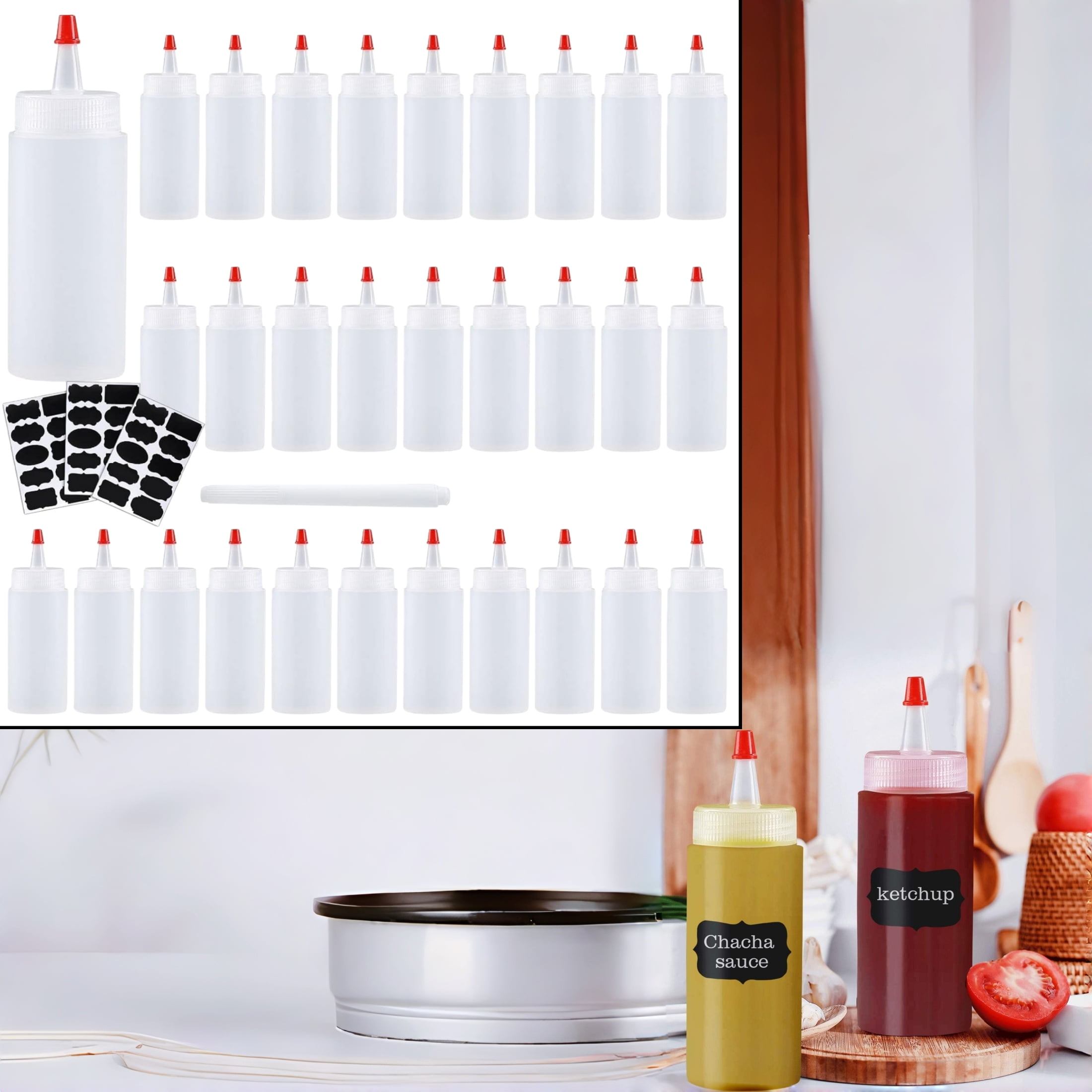 WuPing 30 Pcs Kitchen Condiment Squeeze Bottles 4 Oz. Food-Grade ...