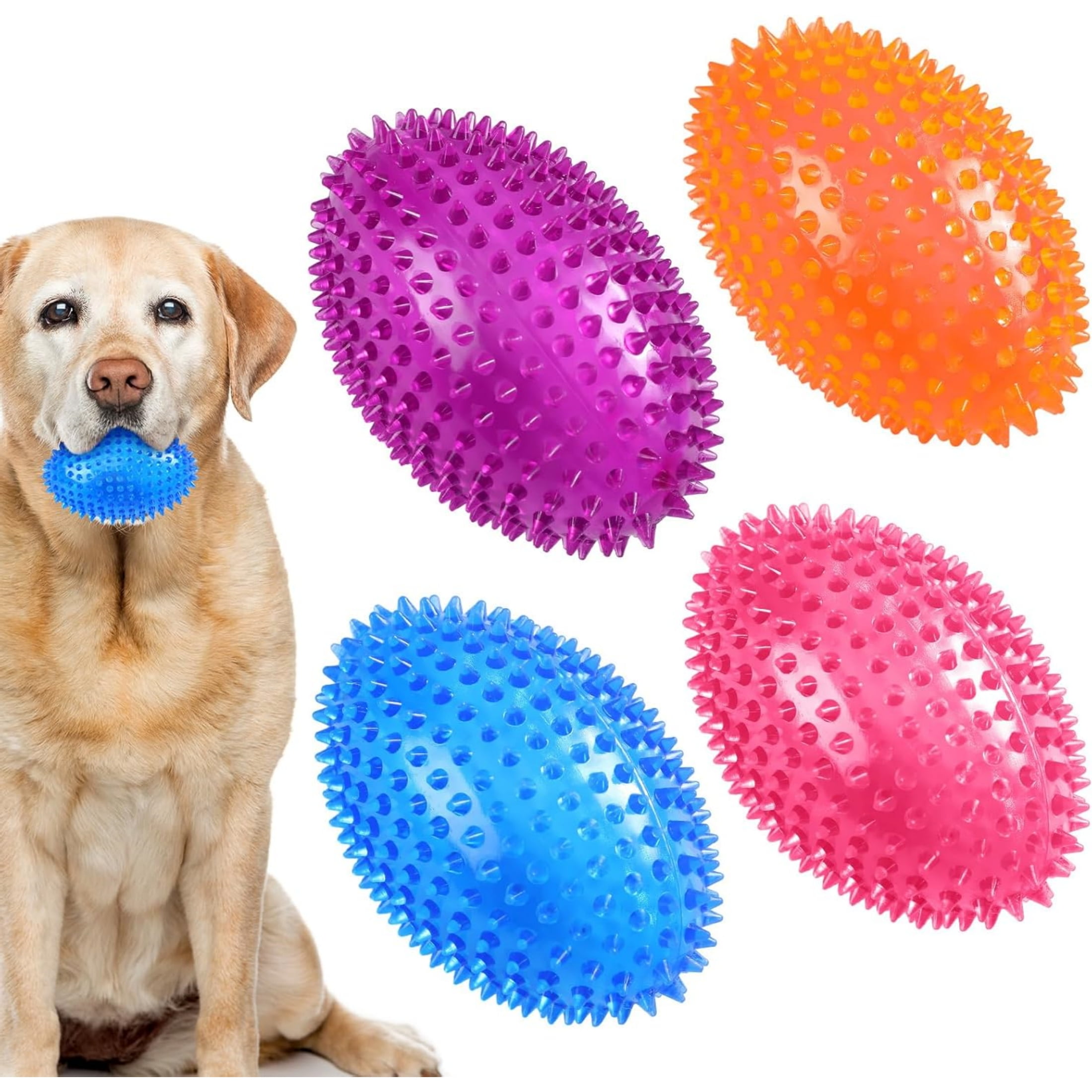 WuPing 4 Pcs Dog Toy Balls Spiky Squeaker Ball Largr Dog Puppy Chew ...