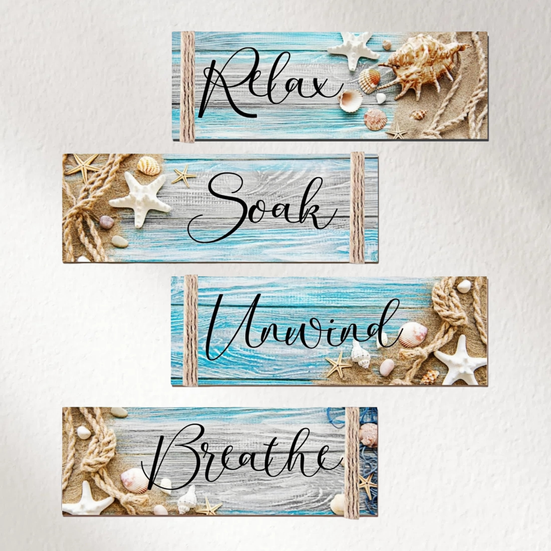 WuPing 4 Pcs Ocean Beach-Themed Wooden Hanging Signs, Wall Art Decor ...