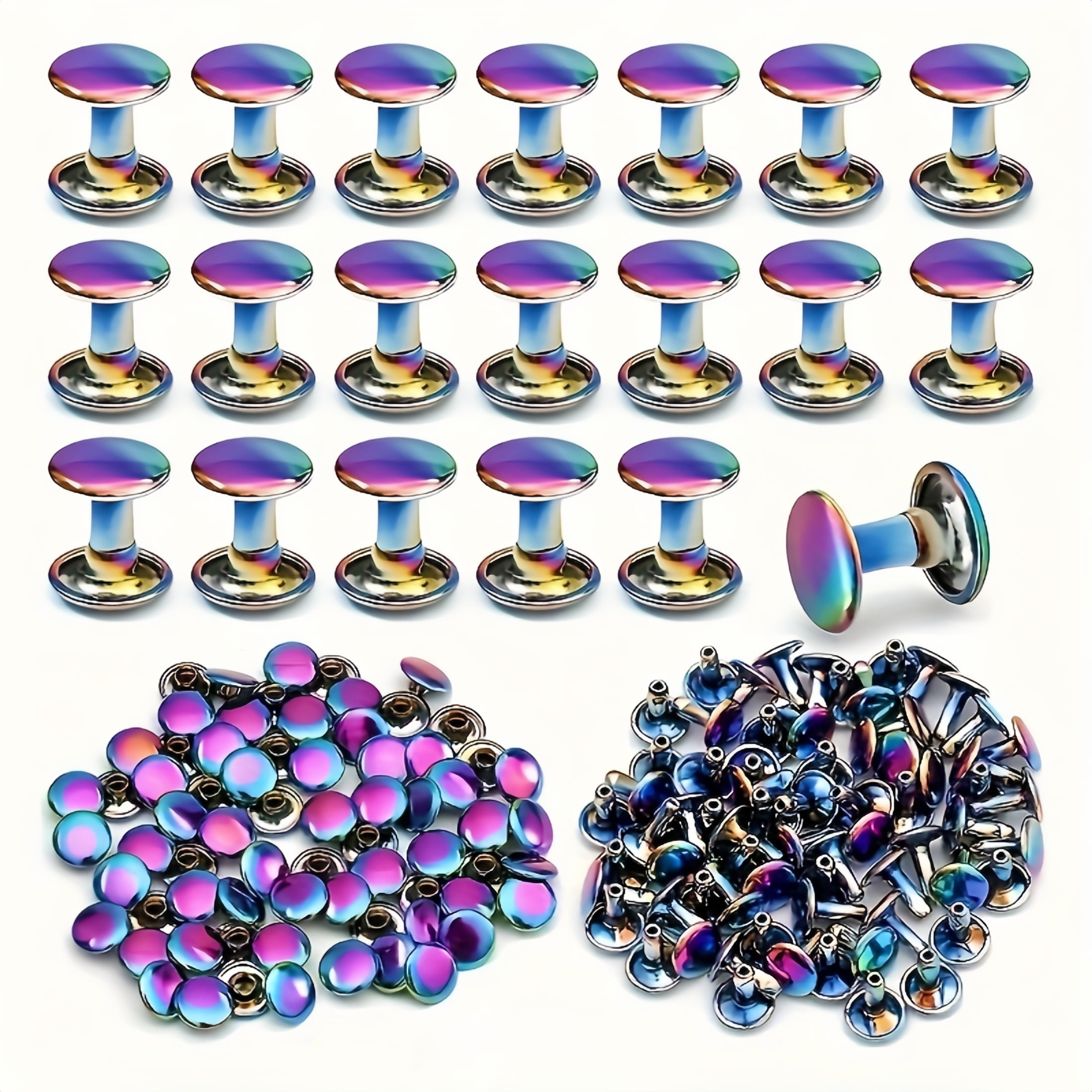 WuPing 50 Pcs Hardware Leather Rivets, 11mm Double Cap Rivet Rivets Kit ...