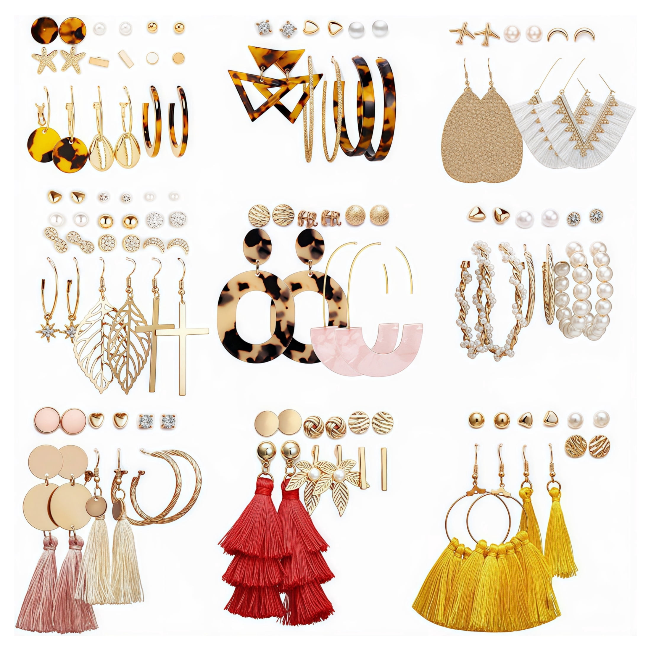 WuPing 61 Pairs (122 Pcs) Earrings for Women, Fashion Dangle Earrings ...