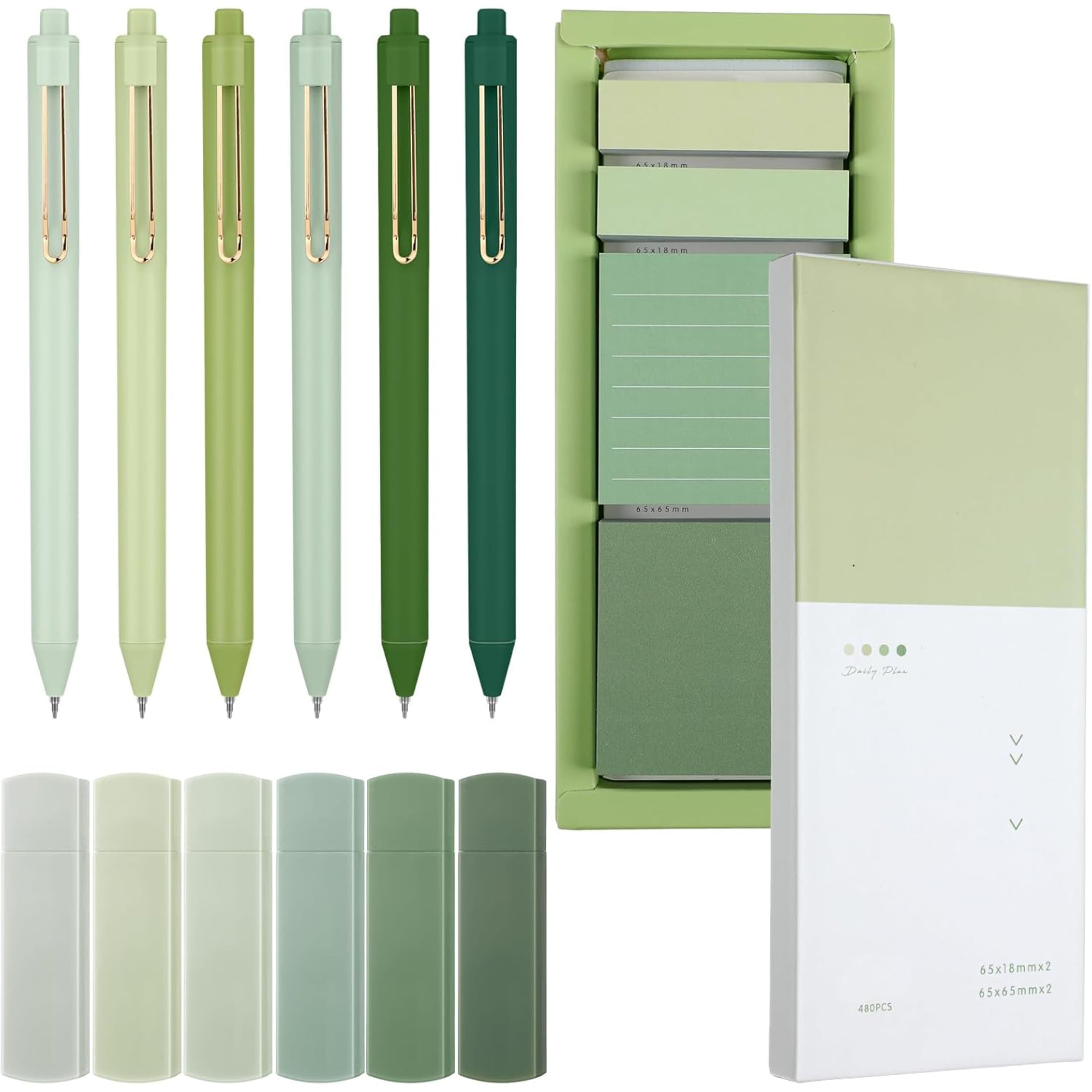 WuPing Exquisite Green Gradient Stationery Set: 6 Pcs Black Ink ...