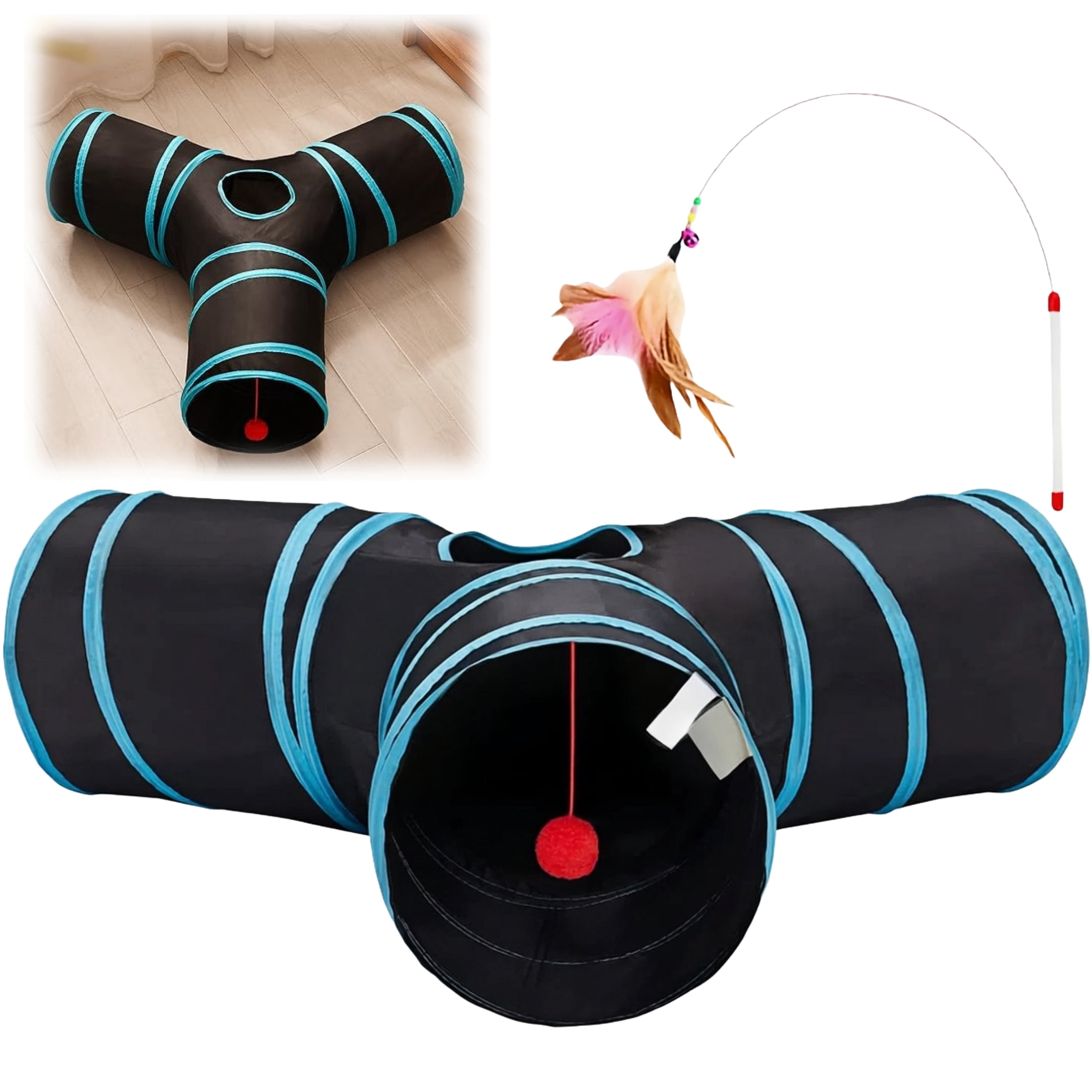 WuPing Pet Cat Tunnel Tube Cat Toys 3 Way Collapsible, Tunnels for ...