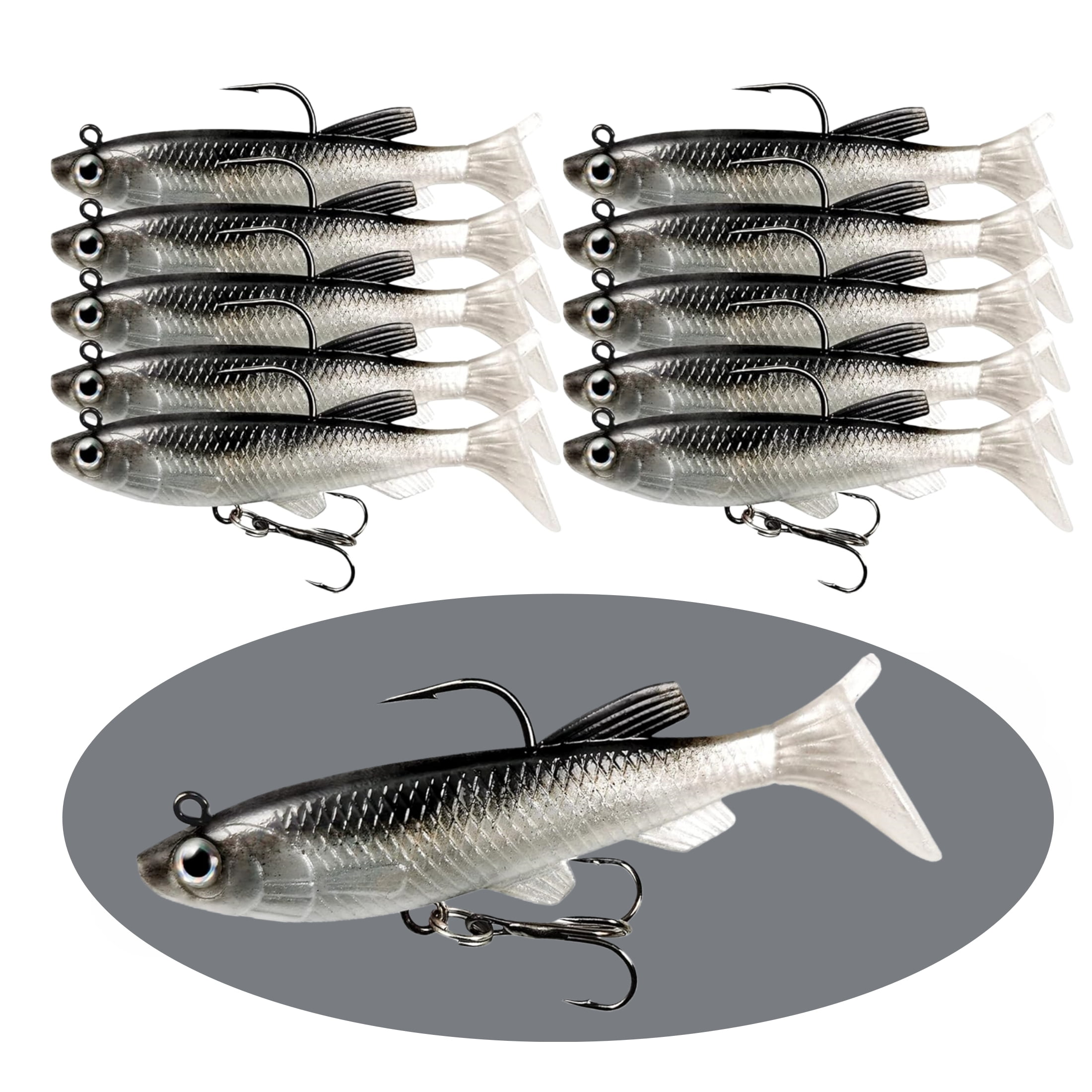 WuPing Soft Fishing Lures 10 Pcs Gray Bionic Fish-Shaped Soft Lure Pre ...