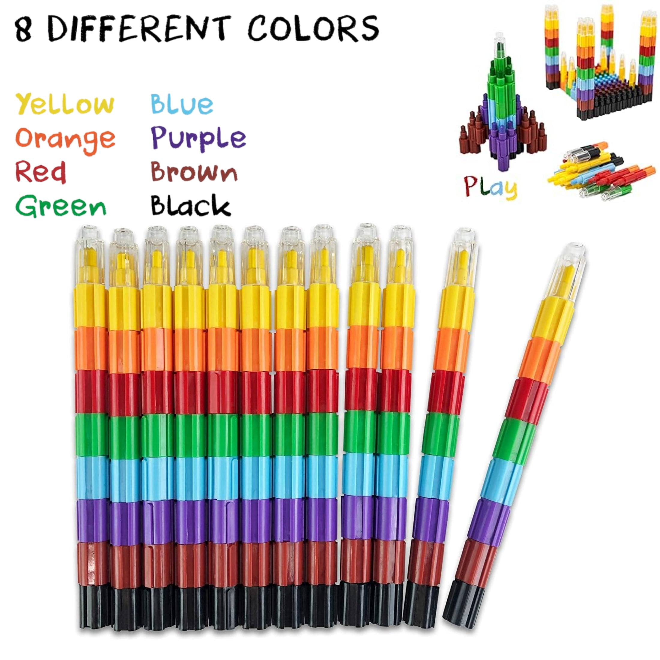 WuPing Stackable Crayon Set, 8-Color Assortment, 12-Piece Pack, Safe ...