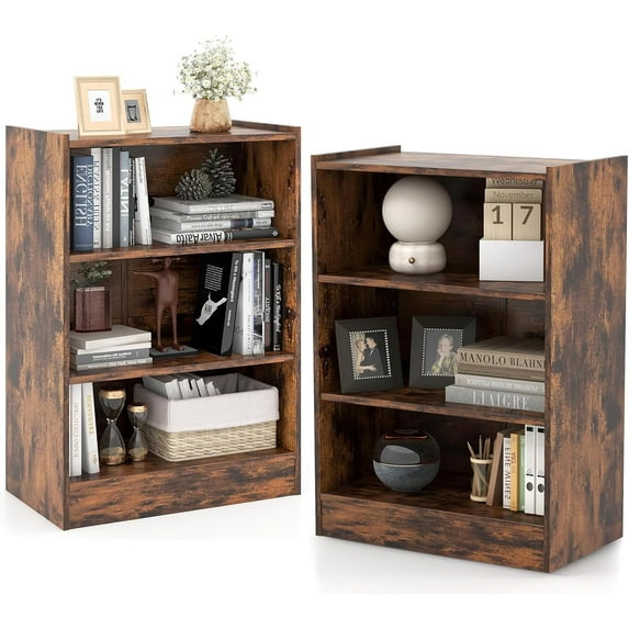 Wubio 3-Tier Open Bookcase Set of 2, 3-Cube Bookshelf with 18-Position ...
