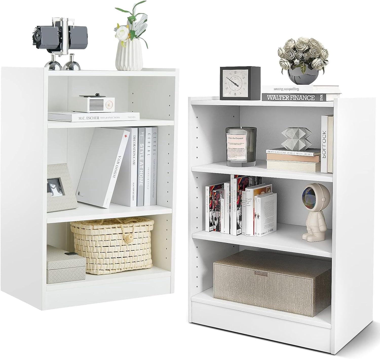 Wubio 3-Tier Open Bookcase Set of 2, Modern 3-Cube Bookshelf with 18 ...