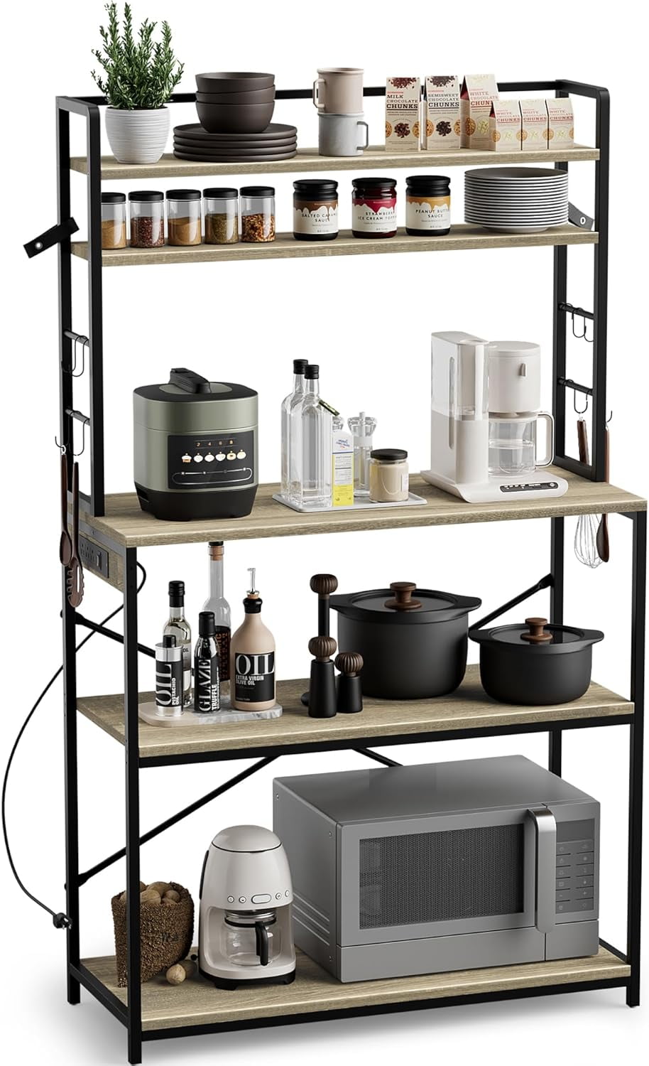 Wubio Backers Rack with Power Outlet, 39.4" W Kitchen Microwave Stand ...