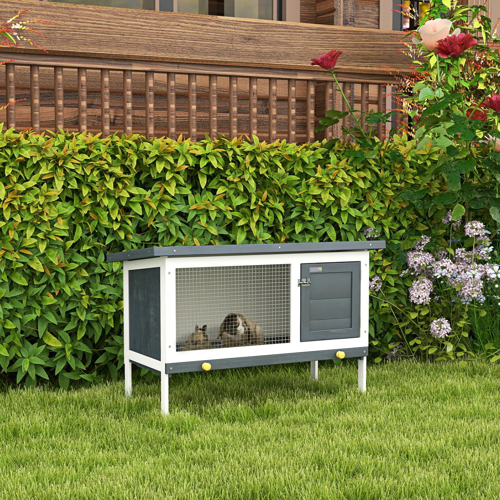 Wubio Indoor/Outdoor Wood Rabbit Hutch, Bunny Cage w/Slide-Out Tray ...