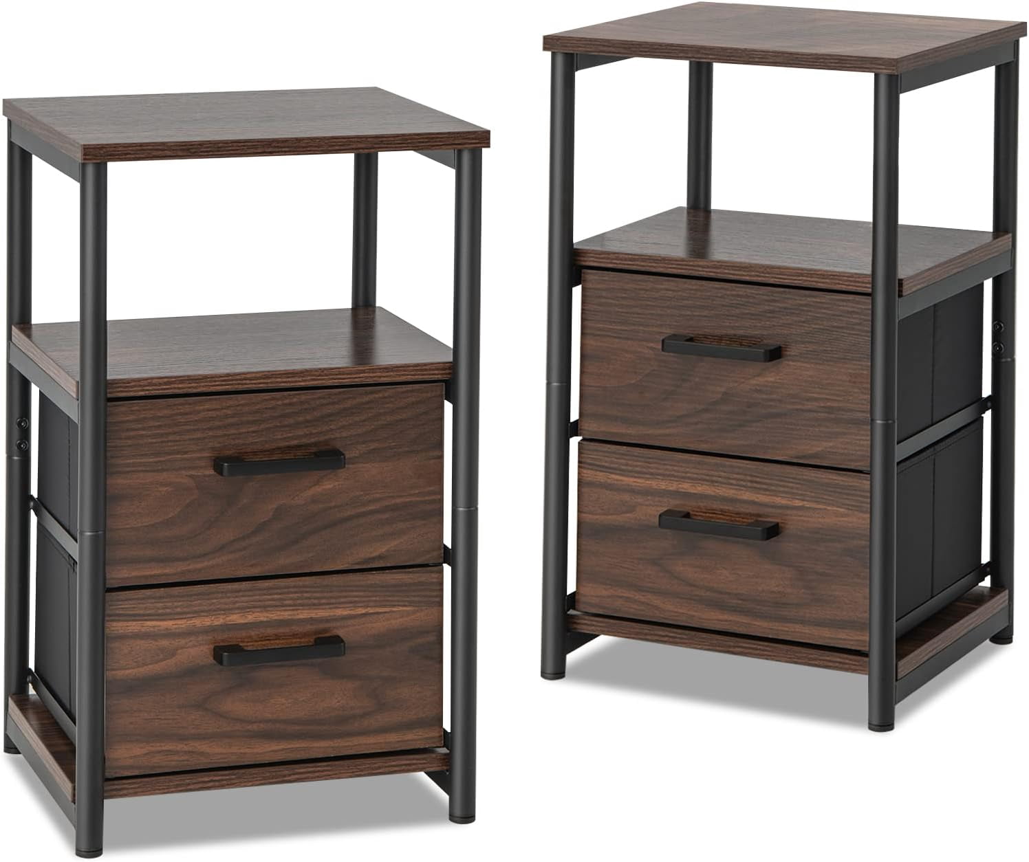 Wubio Nightstand Set of 2, Bedside Table with 2 Fabric Drawers & Open ...