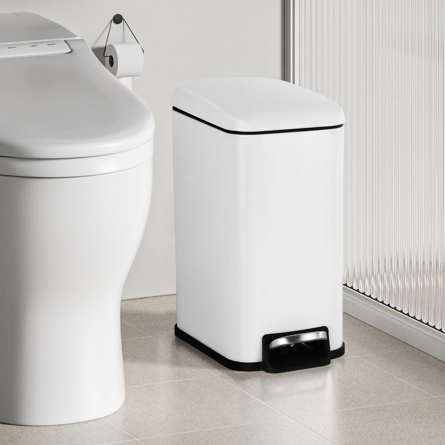 Wubio Small Bathroom Trash Can with Lid, 5 Liter/1.3 Gallon Stainless ...