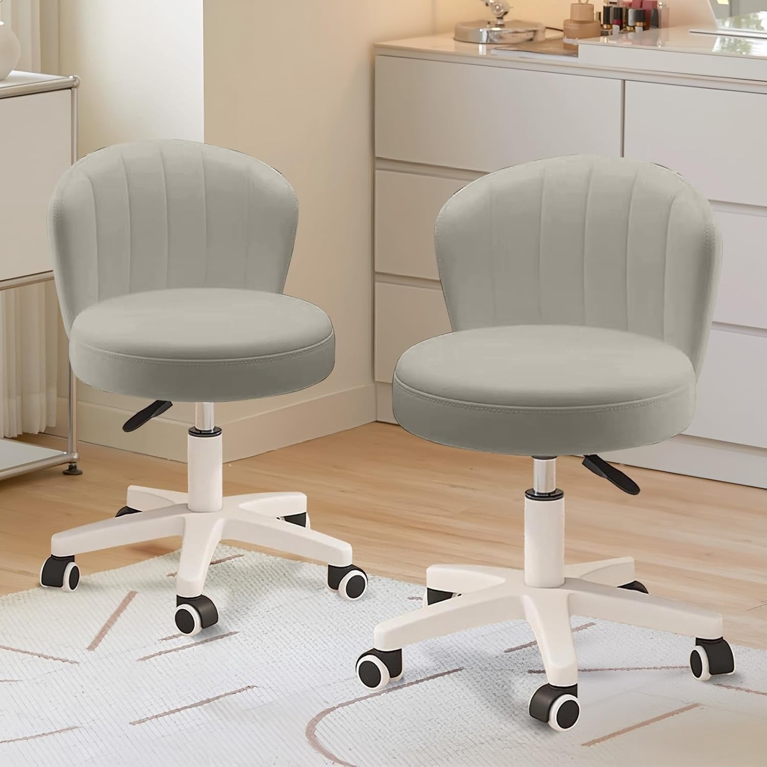 Wubio Small Desk Chair Round Rolling Chair with Back PU Leather Height ...