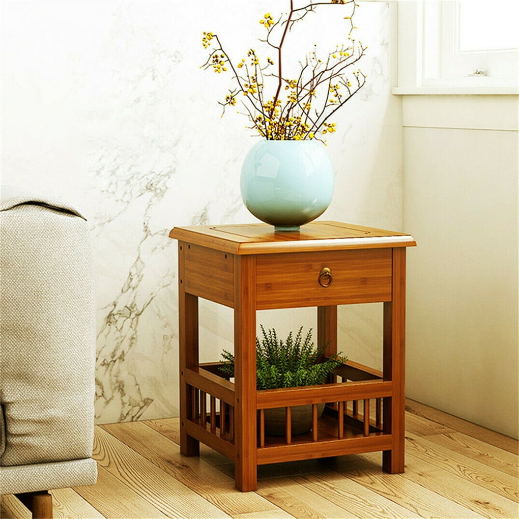 Wubio Vintage Indoor Plant Stand Tall Nightstand Drawer End Table ...