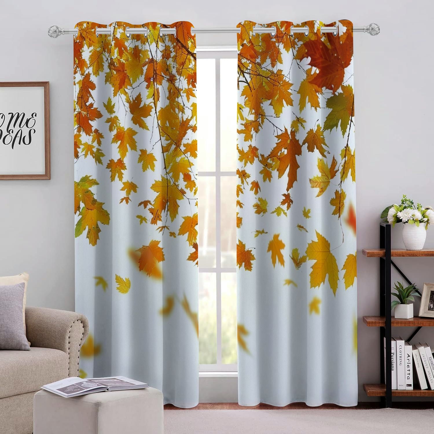 Wuche Autumn Leaves Perforated Light Blocking Curtains 2-Pack - Silver ...