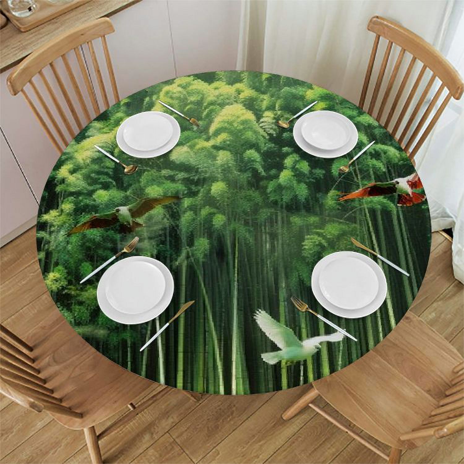 Wuche Birds Bamboo Round Tablecloth for Picnic Dining Kitchen Farmhouse ...