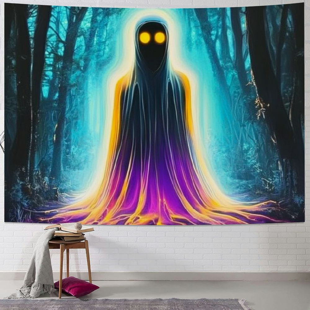 Blacklight Skull Tapestry Trippy Horror Ghost Tapestry Reactive Forest ...