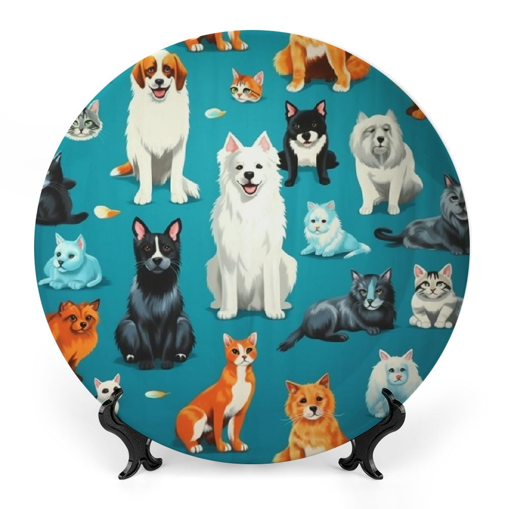 Wuche Dogs Cats Paw Prints Ceramic Decorative Plate for Home Office ...