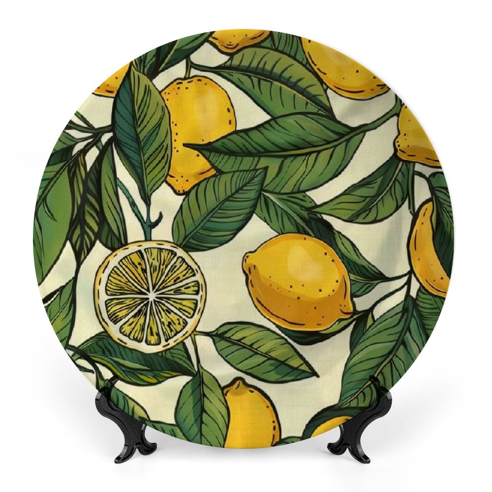 Wuche Lemons Leaves Yellow Bone China Decorative Plate Ceramic Home ...