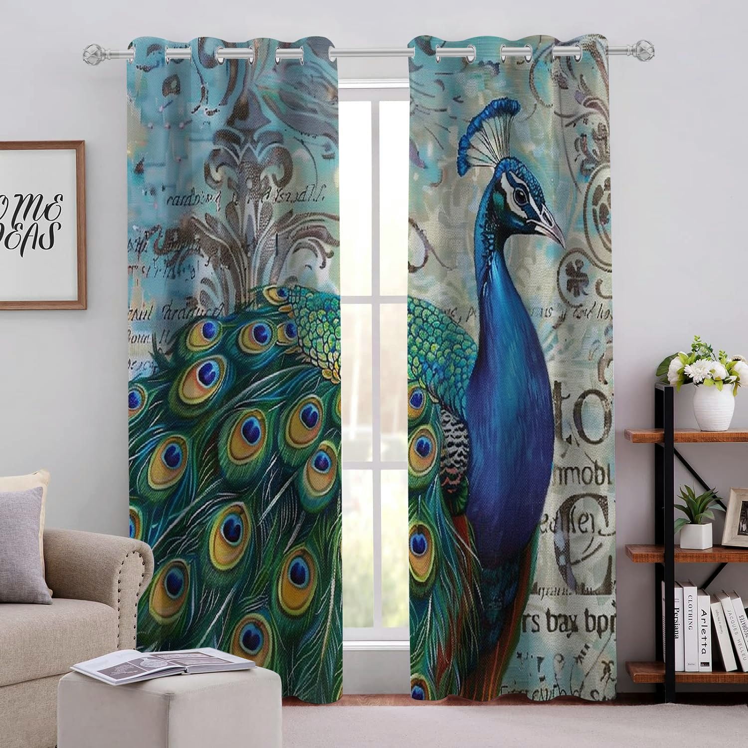 Wuche Peacock Feathers Perforated Light Blocking Curtains 2-Pack ...