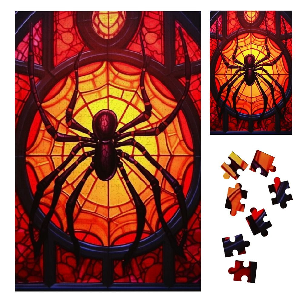 Wuche Spider Stained Glass Window Red Light Wooden Puzzle Vertical ...