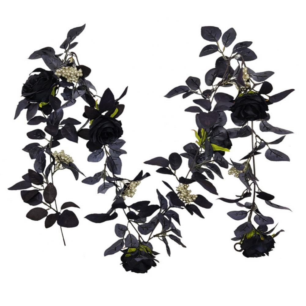 Wuffmeow Artificial Black Rose Vine for Decor, Hanging Black Silk ...