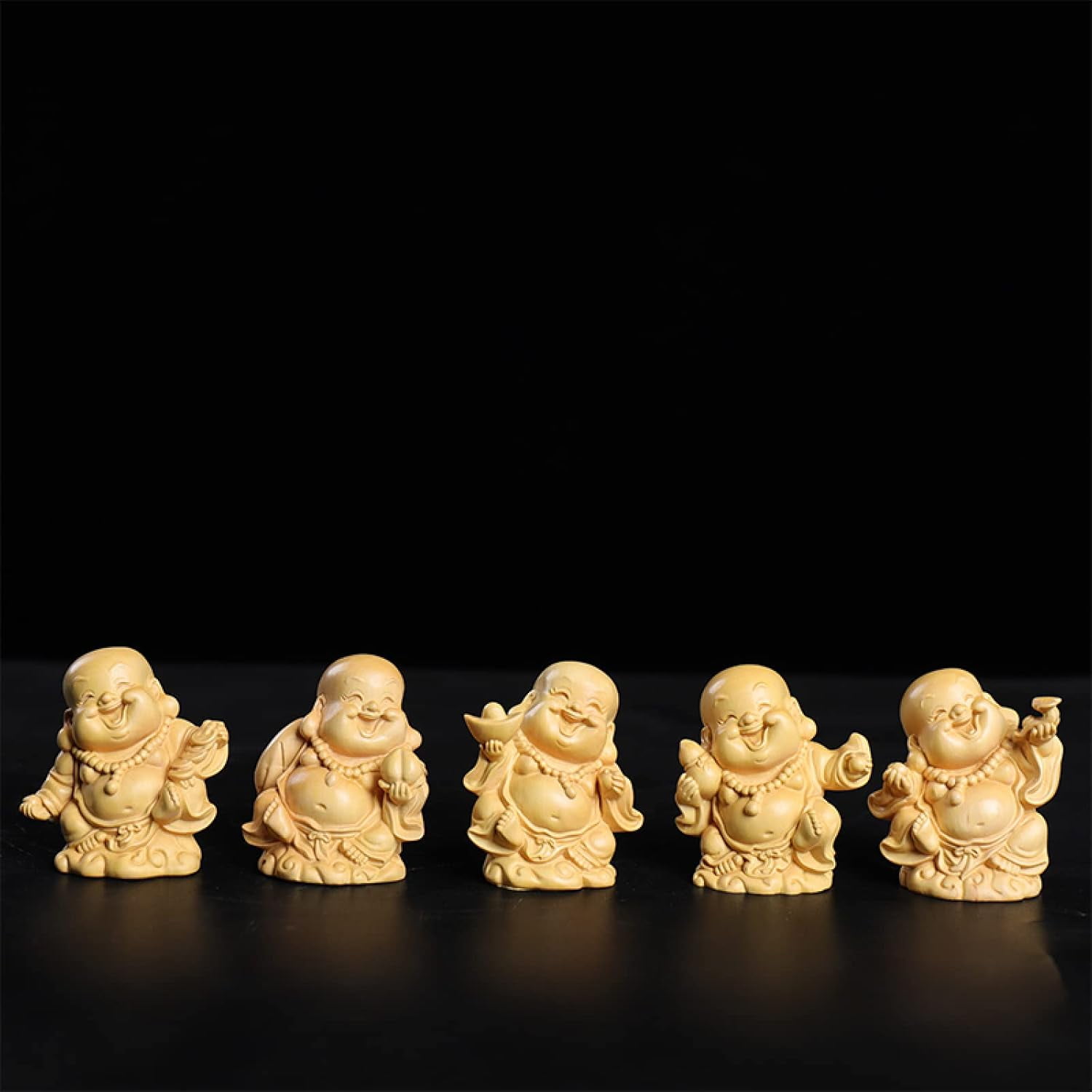 Wufu Shami Smiling Buddha Statue Solid Wood Carving, Modern Craft ...