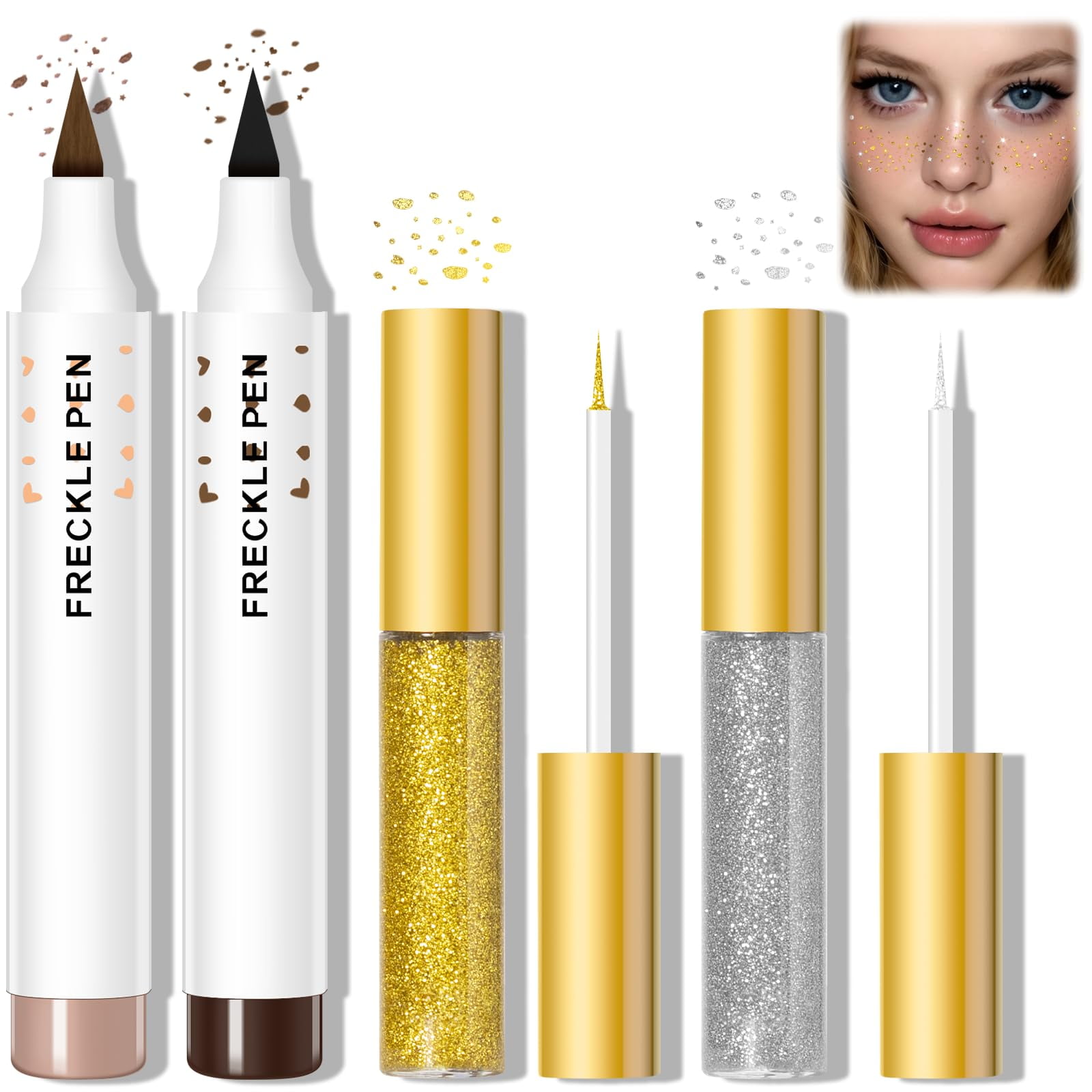 Wugbc Freckle Pen 4 Colors, Glitter Freckles Face Tattoo Makeup ...
