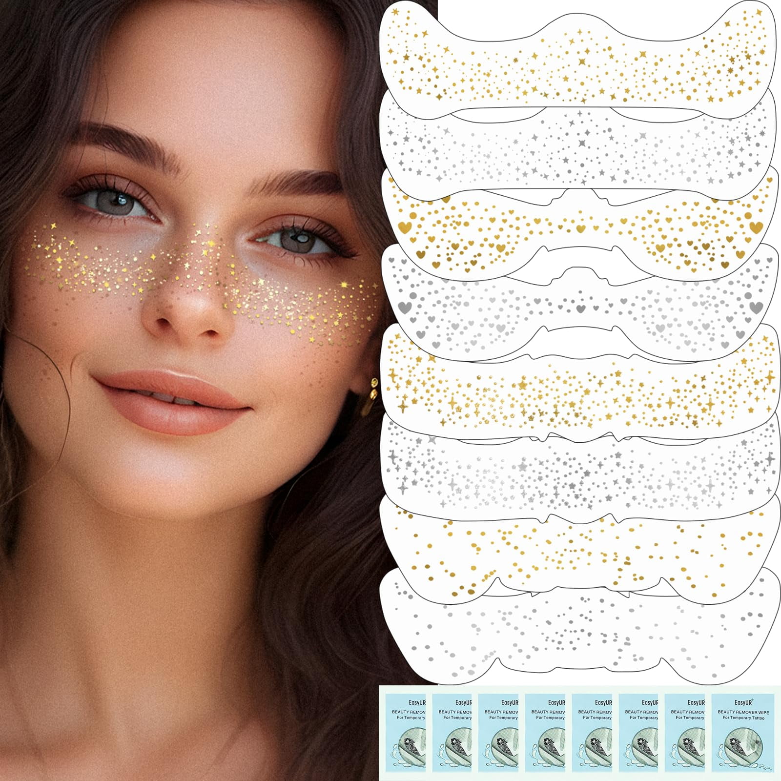 Wugbc Glitter Freckles Face Tattoo Gold 4 Pcs & Silver 4 Pcs, Glow Up ...