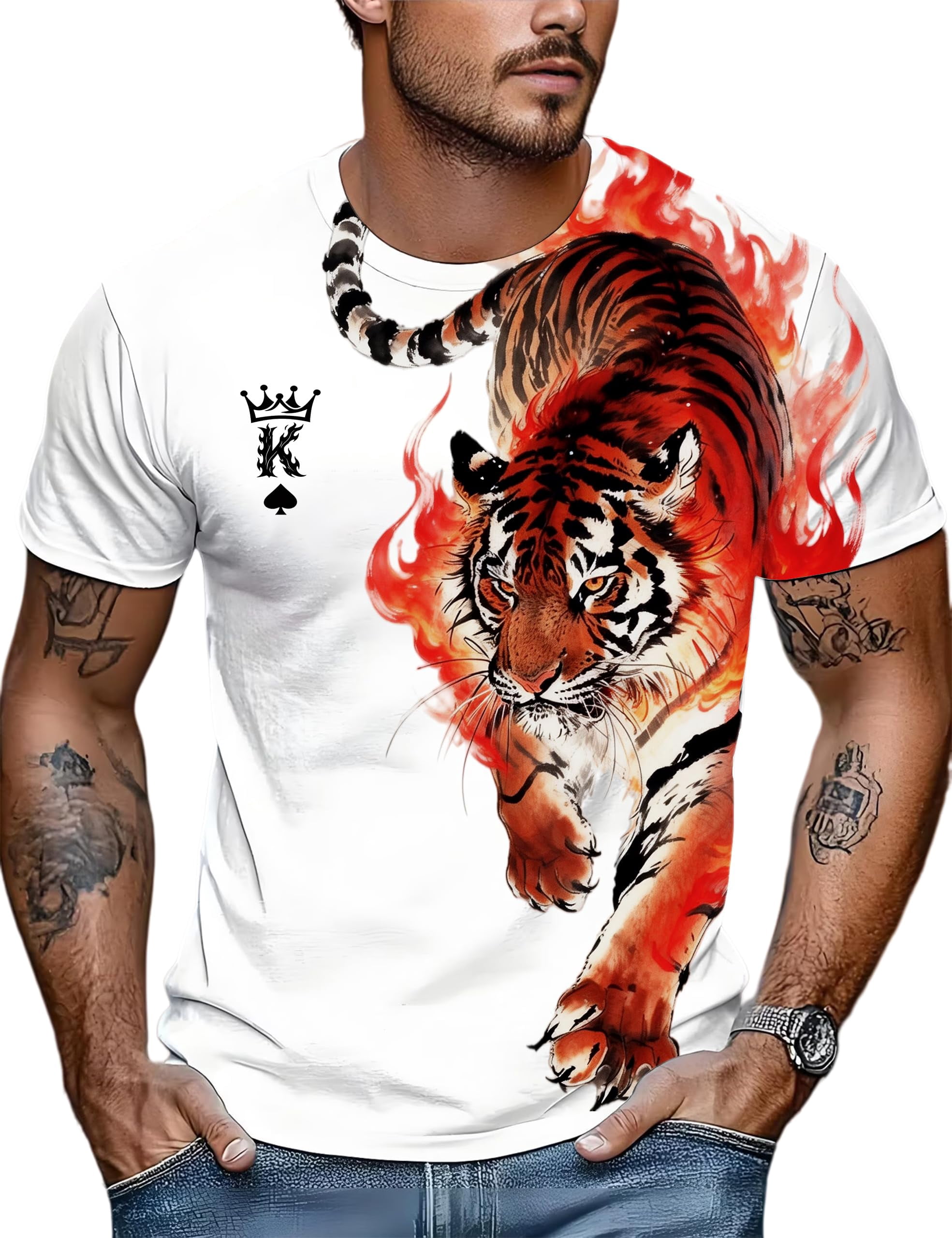 Wuiliy 3D Pattern T Shirt for Men Casual Printed Short Sleeve Animal ...