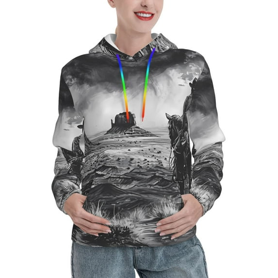 Wukai 60s Black White Western Cowboy Print Womens Hoodies Fleece ...