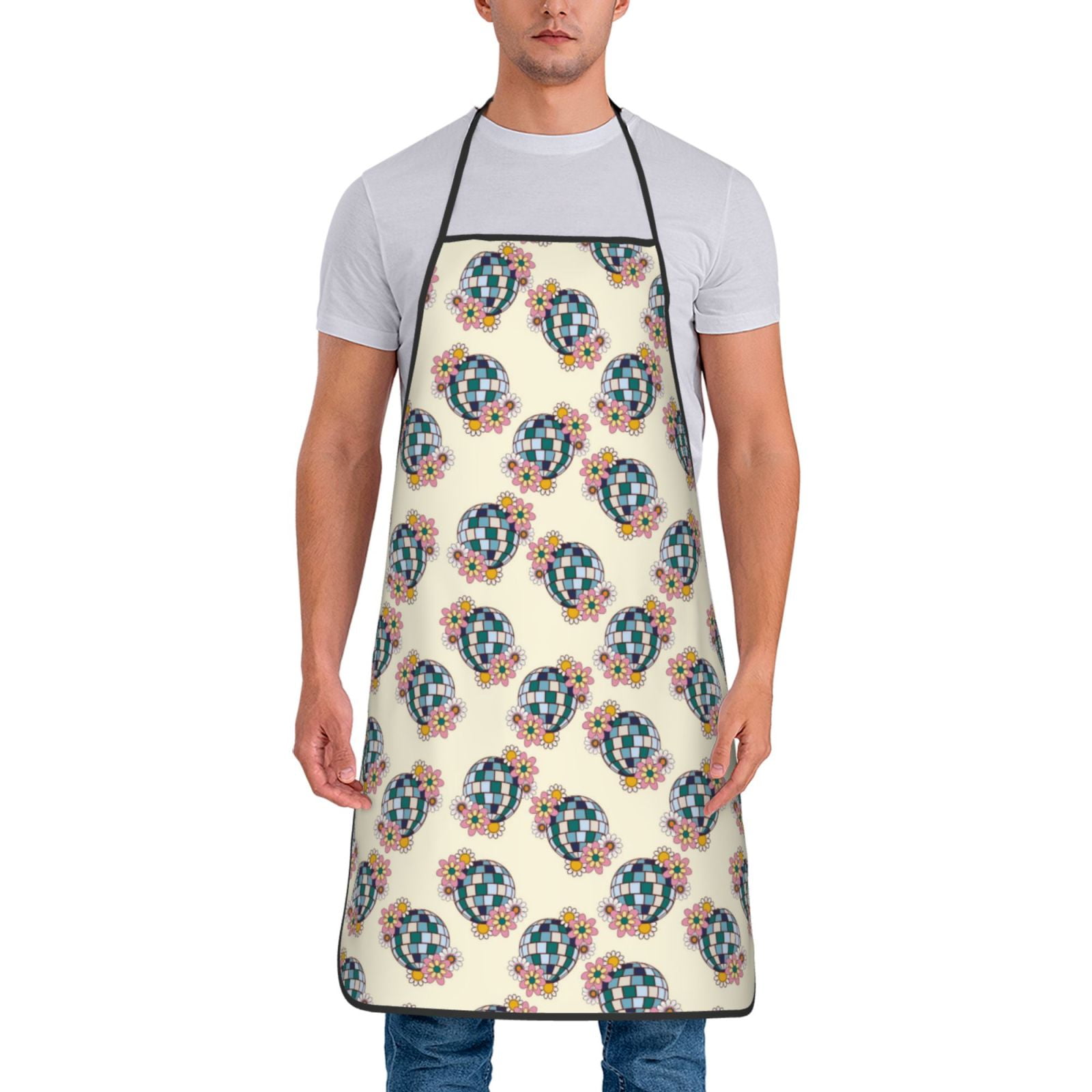 Wukai 70s Disco Ball Print Aprons Adjustable Bib Aprons Cooking Kitchen ...